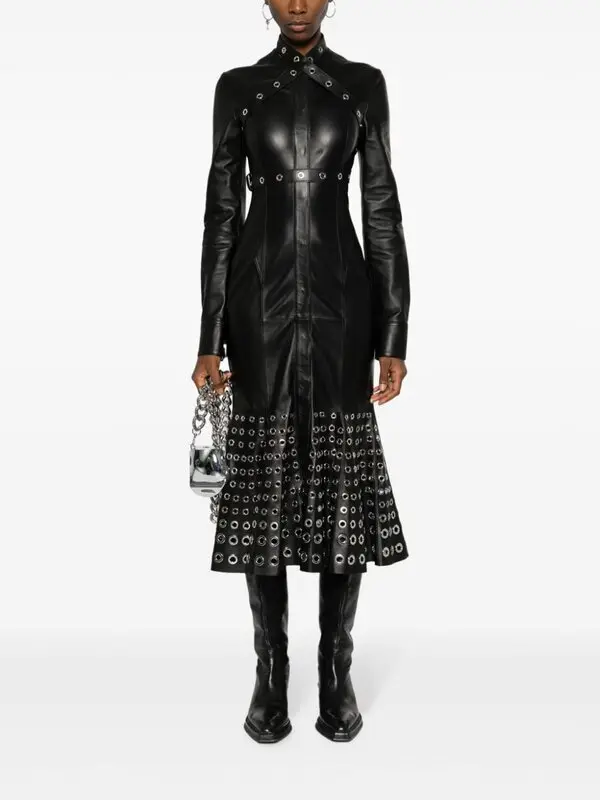 Off-White Leather Eyelet Midi Dress