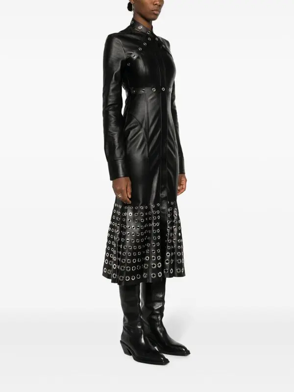 Off-White Leather Eyelet Midi Dress
