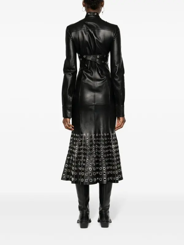 Off-White Leather Eyelet Midi Dress