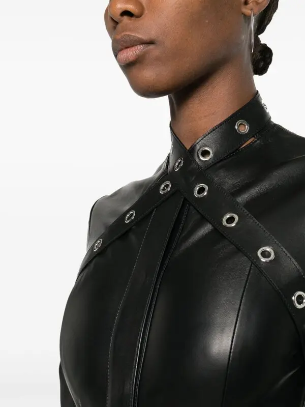 Off-White Leather Eyelet Midi Dress