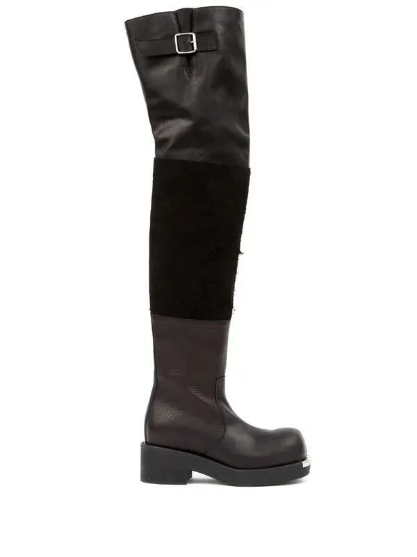 MAISON MARGIELA Panelled Buckled Leather Boots - Black