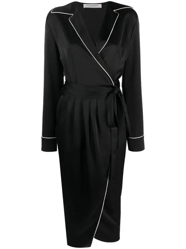 Philosophy Di Lorenzo Serafini Contrasting-trim Wrap Midi Dress - Black