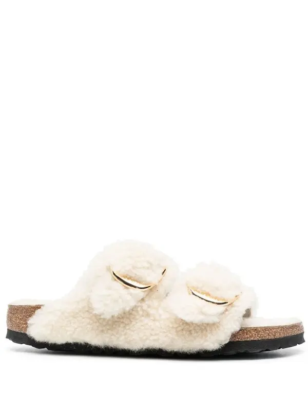 BIRKENSTOCK Arizona Big Buckle Shearling Sandals - Neutrals