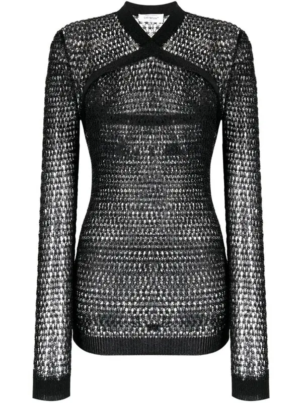 Off-White Metallic-threading Open-knit Jumper