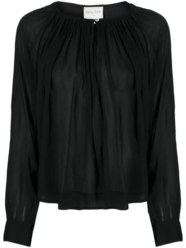 FORTE_FORTE Gathered Voile Blouse - Black