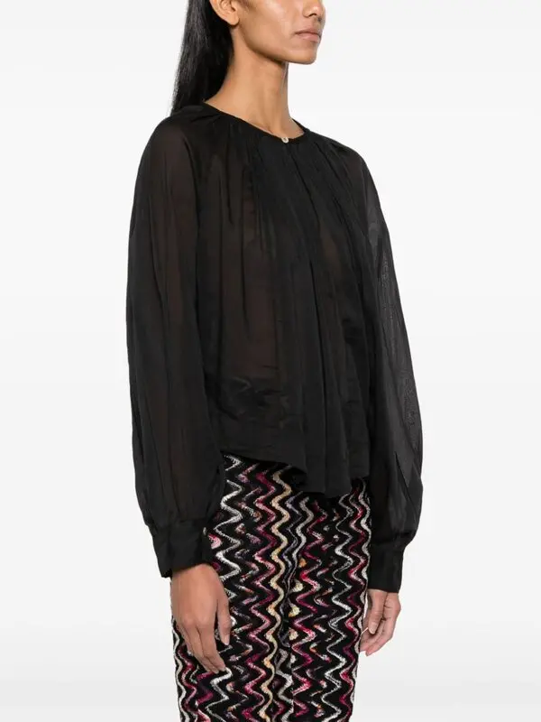 FORTE_FORTE Gathered Voile Blouse - Black