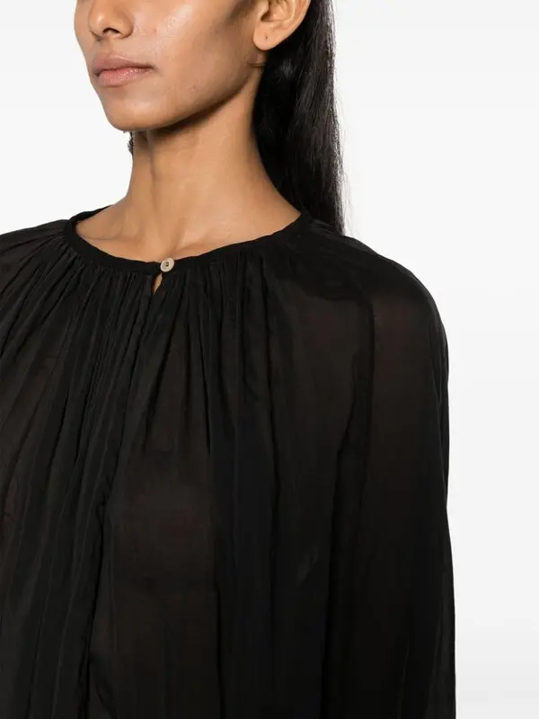 FORTE_FORTE Gathered Voile Blouse - Black