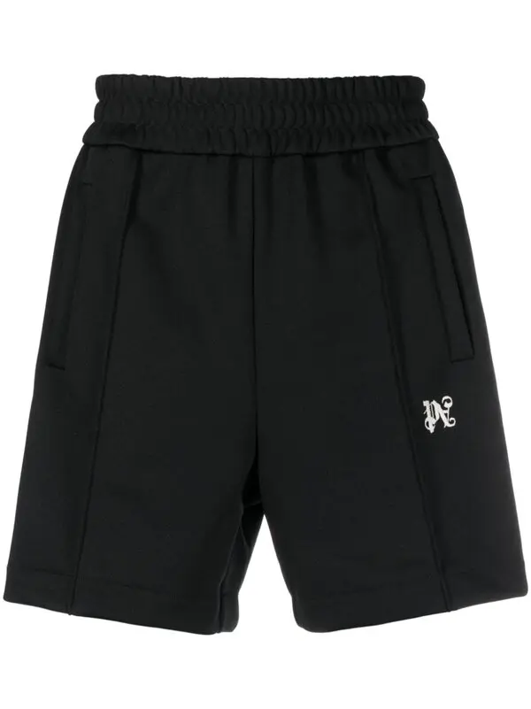 Palm Angels Monogram-embroidered Track Shorts - Black
