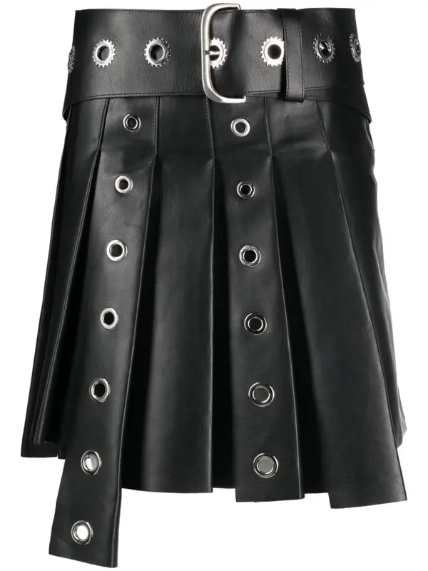 Off-White Eyelet-embellished Asymmetric Pleated Miniskirt