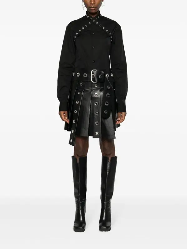 Off-White Eyelet-embellished Asymmetric Pleated Miniskirt