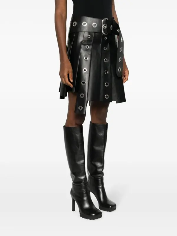 Off-White Eyelet-embellished Asymmetric Pleated Miniskirt
