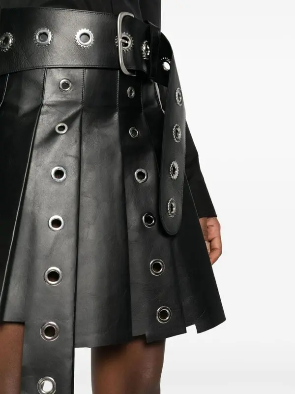 Off-White Eyelet-embellished Asymmetric Pleated Miniskirt