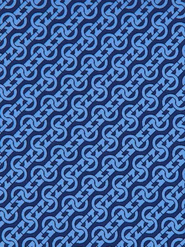 FERRAGAMO Gancini Print Silk Tie - Blue