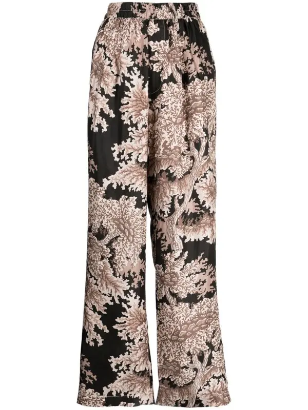 Biyan Floral-print Silk Palazzo Trousers - Brown