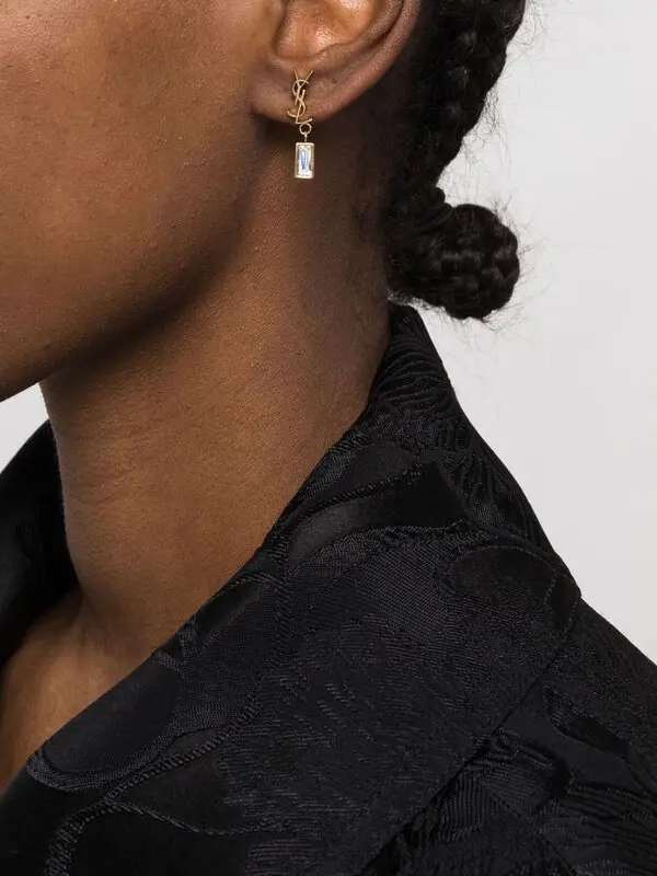 Saint Laurent Engraved-logo Crystal-embellished Earring - Gold