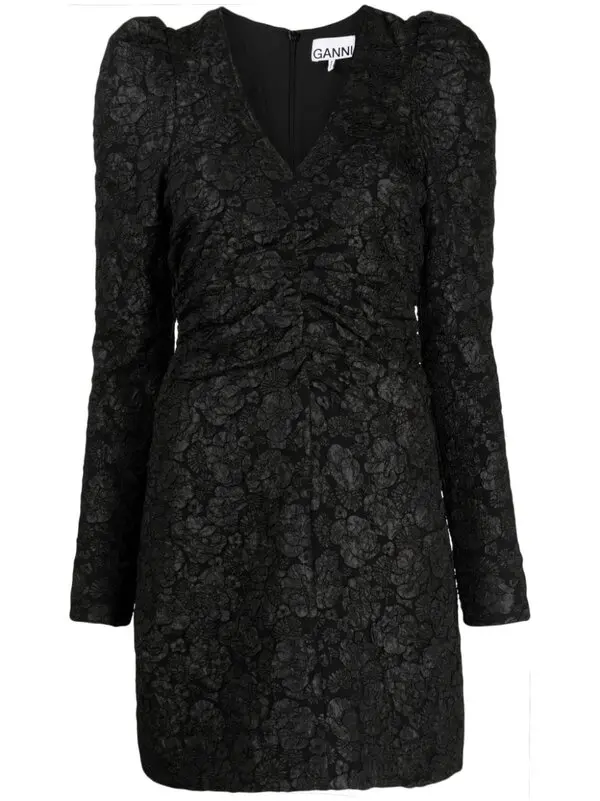 knee length dresses for ladies GANNI | Floral Jacquard-Pattern Mini Dress