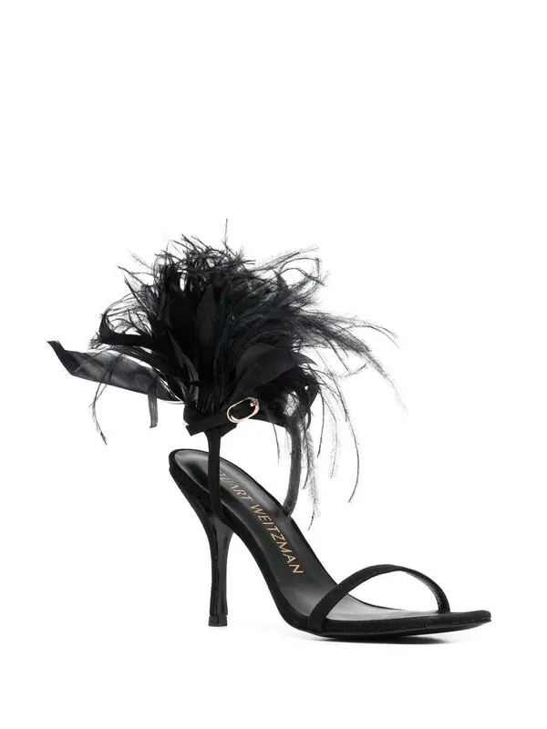 STUART WEITZMAN Plume 100 Feather-trimmed Sandals - Black