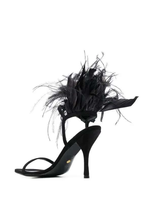 STUART WEITZMAN Plume 100 Feather-trimmed Sandals - Black