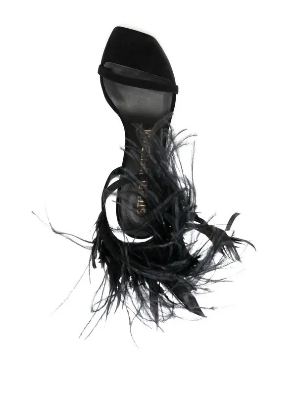 STUART WEITZMAN Plume 100 Feather-trimmed Sandals - Black