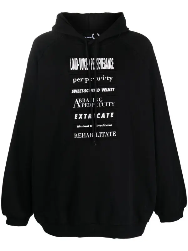 Raf Simons X Fred Perry Slogan-Patches Cotton Hoodie In Black - 20