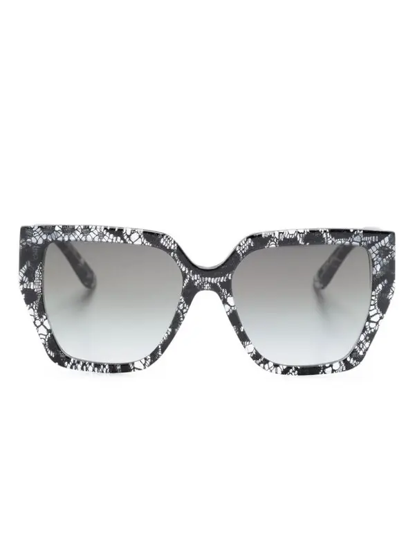 Dolce & Gabbana Lace-detail Square-frame Sunglasses - Black
