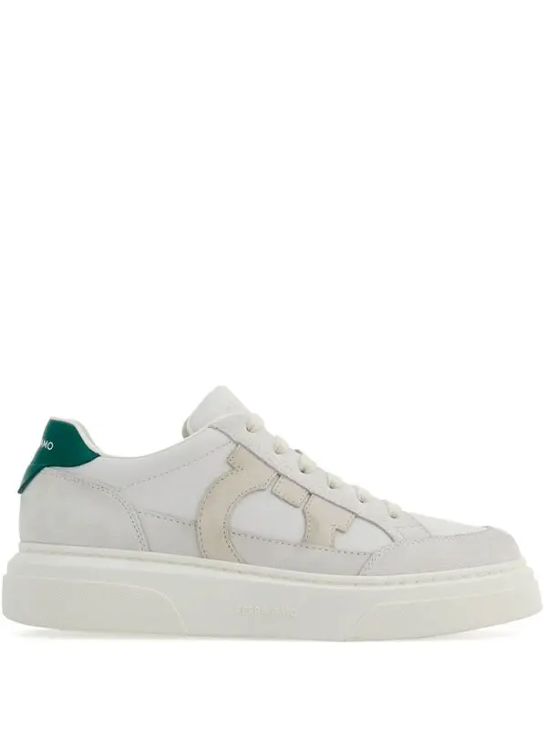FERRAGAMO Gancini-patch Calfskin Sneakers - White