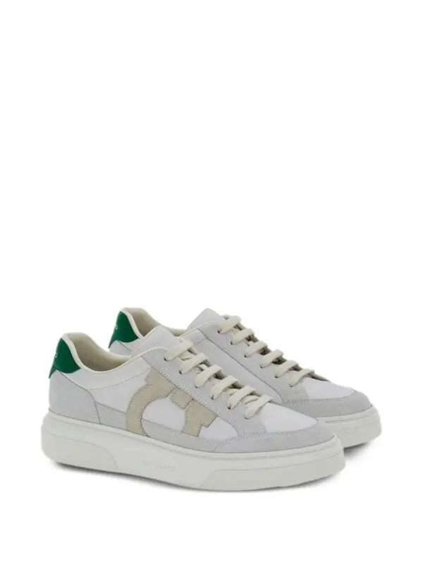 FERRAGAMO Gancini-patch Calfskin Sneakers - White