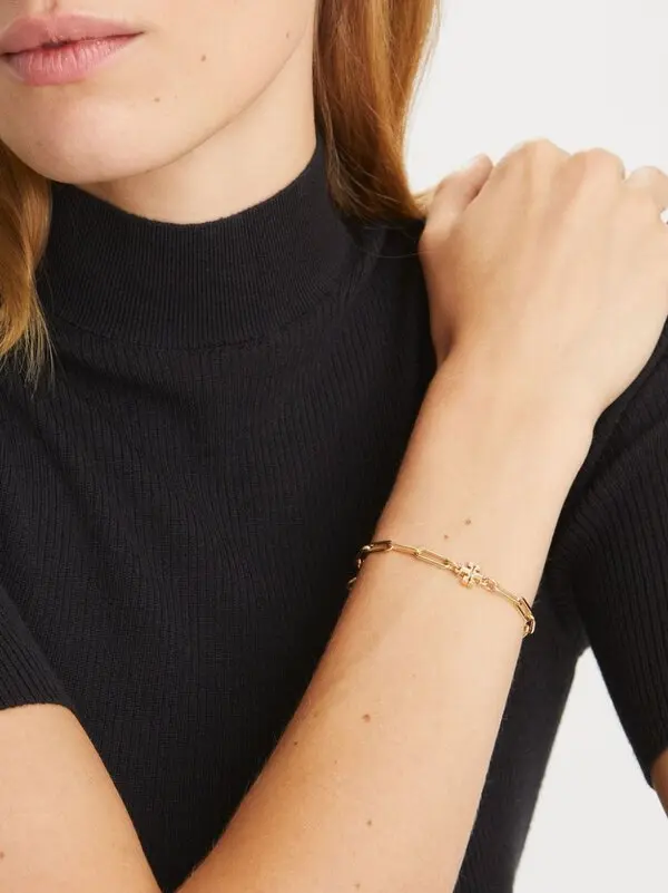 Tory Burch 18kt Plated Brass Chain-link Bracelet With Signature Motif
