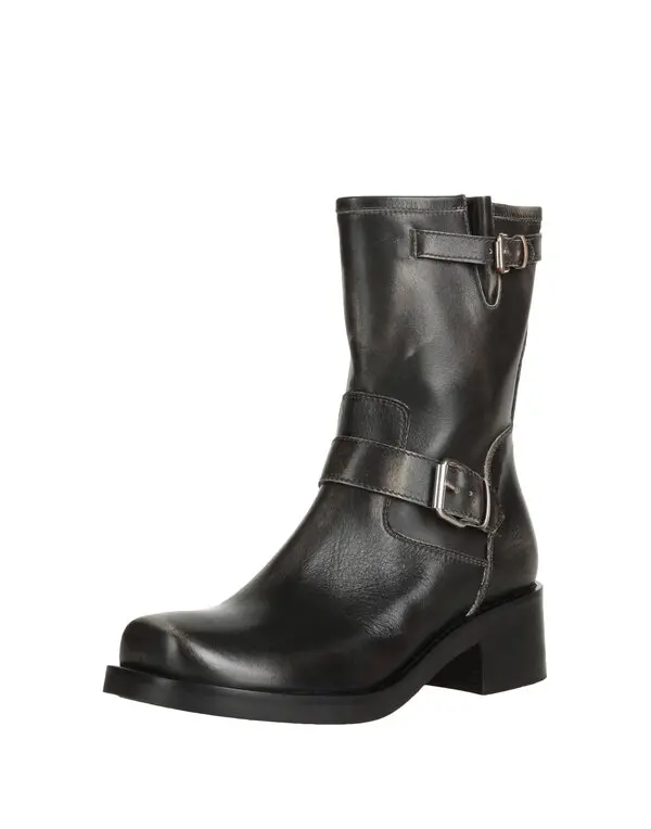 LEMARÉ Leather Biker Ankle Boots With Buckle Detail