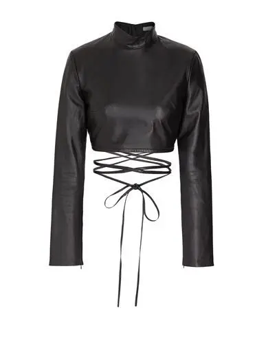 8 BY YOOX Lambskin Leather Mock-neck Crop Top - Black