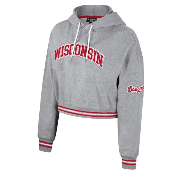 THE WILD COLLECTIVE Wisconsin Badgers Cropped Shimmer Pullover Hoodie