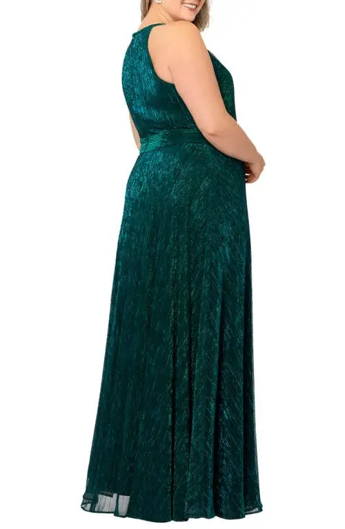 Betsy & Adam Metallic Crinkle A-line Gown