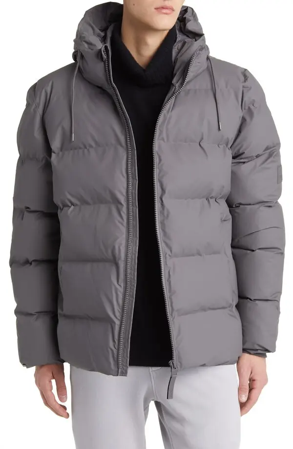 Rains Alta Waterproof Hooded Puffer Jacket - Grey
