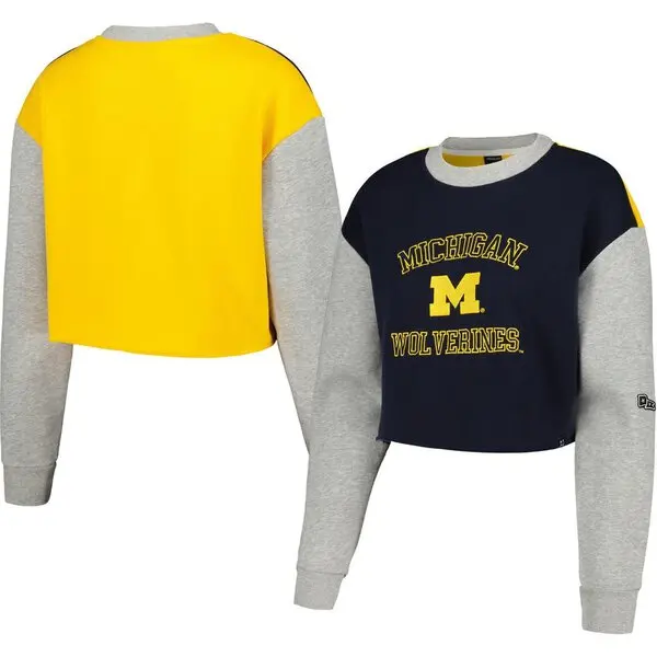 HYPE AND VICE Michigan Wolverines Colorblock Rookie Crew Pullover Sweatshirt