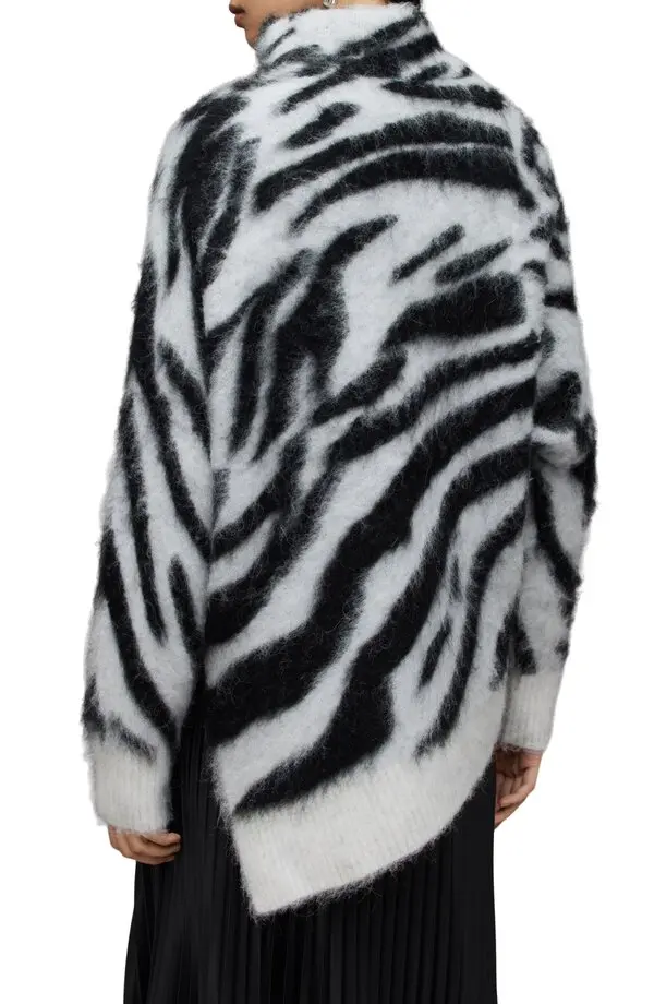 ALLSAINTS Zebra Pattern Asymmetric Turtleneck Sweater