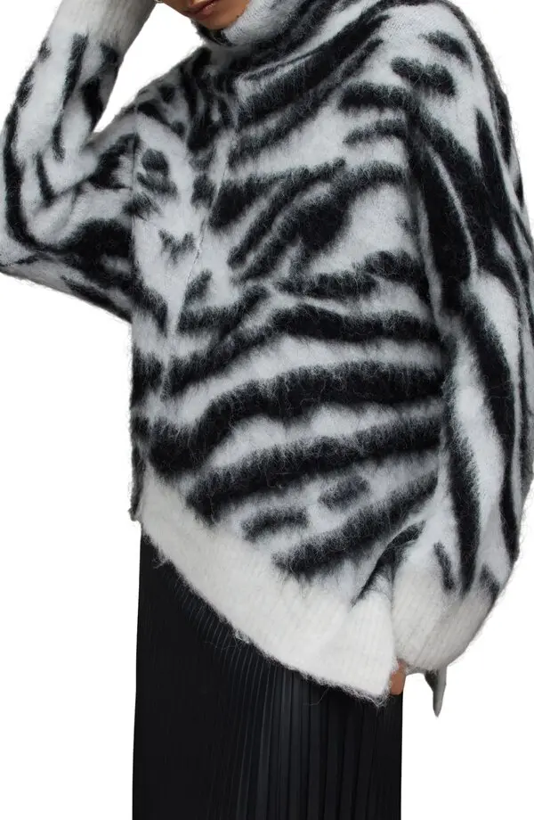 ALLSAINTS Zebra Pattern Asymmetric Turtleneck Sweater