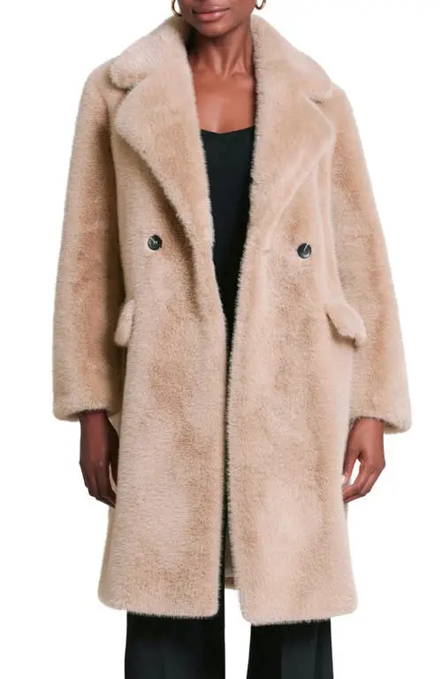 Avec Les Filles Relaxed Fit Longline Double Breasted Faux Mink Coat