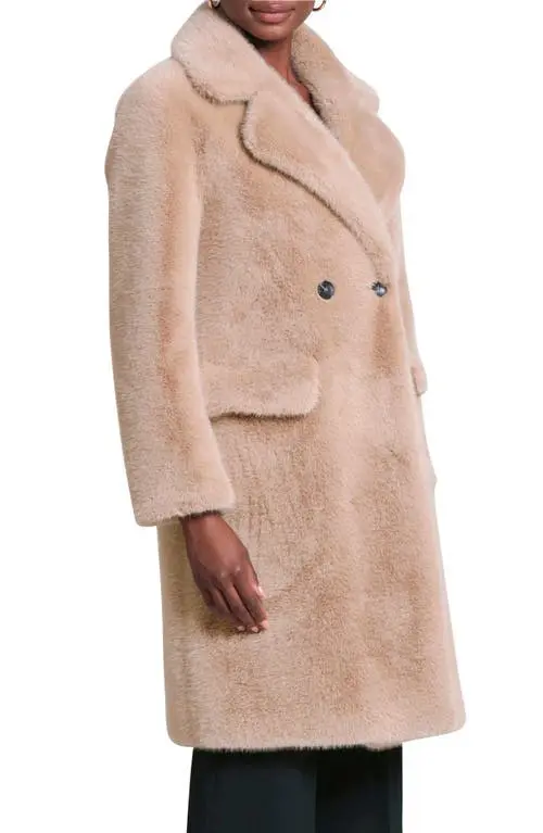 Avec Les Filles Relaxed Fit Longline Double Breasted Faux Mink Coat