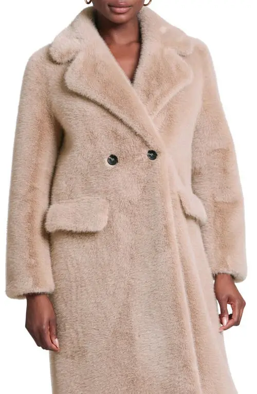 Avec Les Filles Relaxed Fit Longline Double Breasted Faux Mink Coat