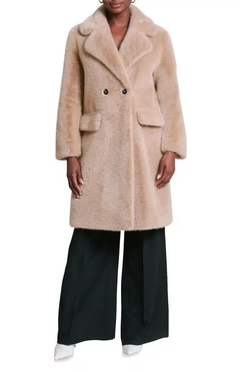 Avec Les Filles Relaxed Fit Longline Double Breasted Faux Mink Coat