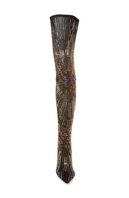 azalea wang chevelle stretch mesh rhinestone thigh high dress boots Azalea Wang Boots Chevelle Stretch Mesh Rhinestone Thigh High Dress