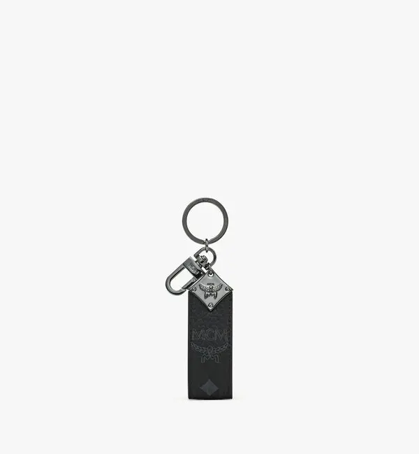 Mcm Aren Diamond Logo Key Holder In Visetos - Black
