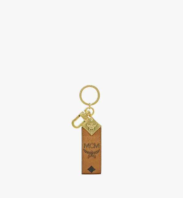 Mcm Aren Diamond Logo Key Holder In Visetos - Cognac