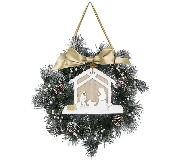 YOUNG'S INC. Young's Christmas Wreath With Nativity Scene Le D Lights - One-color