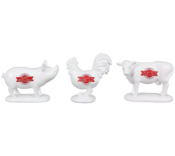 YOUNG'S INC. Young's Set Of 3 Resin Country Christmas Tablet Op Animals - One-color