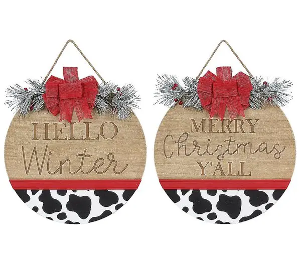 YOUNG'S INC. Young's Set Of 2 Country Christmas Wood Wall Si Gns - One-color