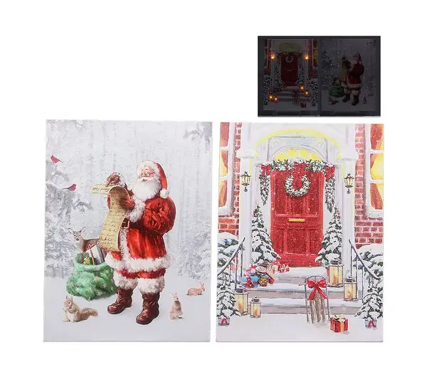 YOUNG'S INC. Young's Set Of 2 Christmas Light Up Canvas With Timer - One-color