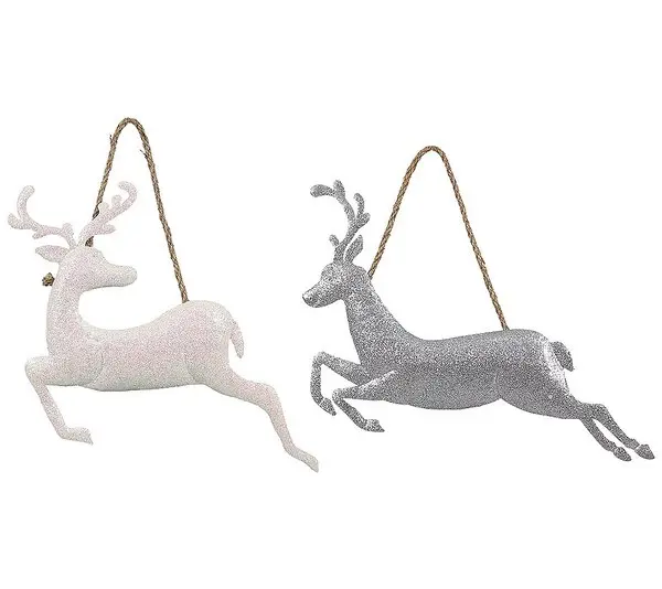 YOUNG'S INC. Young's Set Of 2 Frosty Winter Reindeer Metal W All Art - One-color