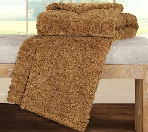 SUPERIOR Boho Knit Jacquard Fleece Fluffy Blank Et Throw - One-color