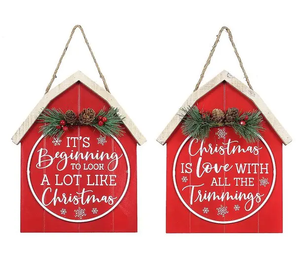 YOUNG'S INC. Young's Set Of 2 Country Christmas Barn Shaped All Signs - One-color